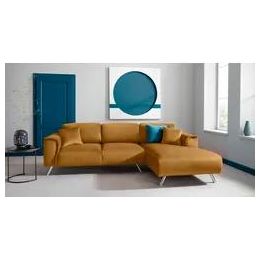 Ecksofa Inosign "Malaga L-Form" Sofas Gr. B/H/T: 276cm x 85cm x 169cm, Samtoptik, Recamiere rechts, goldfarben (gold) Deckenoptik auf Recamiere und Armlehne