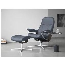 Relaxsessel stressless "Consul" Sessel Gr. Leder PALOMA, Cross Base Wenige, L, Relaxfunktion-Drehfunktion-PlusTMSystem-Gleitsystem-BalanceAdaptTM, B/H/T: 91cm x 102cm x 79cm, blau (sparrow blue paloma) mit Hocker, Cross Base, Größe S, M & L, Holzakzent Wenge