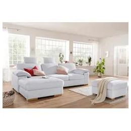 Ecksofa Home Affaire "Ventura L-Form" Sofas Gr. B/H/T: 277cm x 86cm x 172cm, Struktur, Recamiere links, ohne Bettfunktion, silberfarben (silber) wahlweise mit Bettfunktion und BettfunktionBettkasten