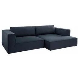 Ecksofa Tom Tailor HOME "Big Cube Style" Sofas Gr. B/H/T: 270cm x 83cm x 160cm, Struktur fein TBO, Recamiere rechts, blau (dark navy tbo 6) mit cleanen Stegkissen, extra große Sitztiefe, Breite 270cm