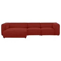 Ecksofa W.Schillig "around-the-block" Sofas Gr. B/H/T: 341cm x 66cm x 164cm, Longlife fabric Flachgewebe T88, Longchair links, rot (terracotta t88) mit eleganter Biese, Federkern, Breite 341 cm