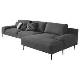 Ecksofa DESIGNWERK "Forma, zeitloses Designsofa mit aktuellem Fuß, L-Form" Sofas Gr. B/T: 344cm x 162cm, Flachgewebe, Recamiere rechts, grau (dunkelgrau) in hochwertiger Verarbeitung und tollem Sitzkomfort