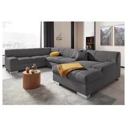 Wohnlandschaft DOMO collection "Bero U-Form" Sofas Gr. B/H/T: 328cm x 74cm x 212cm, Struktur fein, Recamiere rechts, mit Bettfunktion, schwarz (pepper) wahlweise mit Bettfunktion