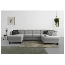 Sit & More Wohnlandschaft SIT & MORE "Belluci U-Form" Sofas Gr. B/H/T: 321cm x 85cm x 195cm, Luxus-Microfaser Euphoria, Recamiere links, ohne Bettfunktion-ohne Bettkasten, grau Kopfteilverstellung und Federkern, wahlweise mit Bettfunktion