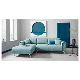 Ecksofa Inosign "Malaga L-Form" Sofas Gr. B/H/T: 276cm x 85cm x 169cm, Struktur, Recamiere links, blau (hellpetrol) Deckenoptik auf Recamiere und Armlehne