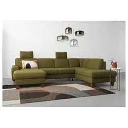 Wohnlandschaft Home Affaire "Vision U-Form" Sofas Gr. B/H/T: 315cm x 90cm x 215cm, Easy care, Ottomane rechts, mit Bettfunktion-mit Stauraum, grün (olive) wahlweise mit Bettfunktion und Stauraum, auch in Easy Care-Bezug