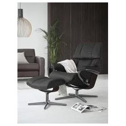 Relaxsessel stressless "Reno" Sessel Gr. Microfaser DINAMICA, Cross Base Braun-M, Relaxfunktion-Drehfunktion-PlusTMSystem-Gleitsystem-BalanceAdaptTM, B/H/T: 83cm x 100cm x 76cm, grau (charcoal dinamica) mit Cross Base, Größe S, M & L, Holzakzent Braun