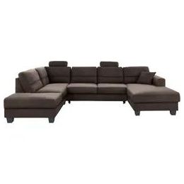 Wohnlandschaft Trendmanufaktur "Chamber, U-Form" Sofas Gr. B/H/T: 310cm x 85cm x 203cm, Strukturstoff, Recamiere rechts, Ohne Schlaffunktion, braun (dunkelbraun) wahlweise mit Schlaffunktion