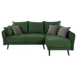 Ecksofa Inosign "Asra L-Form" Sofas Gr. B/H/T: 240cm x 95cm x 170cm, Samtvelours, Recamiere rechts, mit Bettfunktion-mit Bettkasten, grün (flaschengrün/olivegrün) incl. Bettfunktion und Bettkasten, Seitentasche im Armteil, Federkern