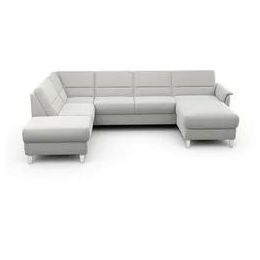 Sit & More Wohnlandschaft SIT&MORE "Palmera U-Form" Sofas Gr. B/H/T: 308 cm x 89 cm x 212 cm, Struktur, Ottomane links, mit Bettfunktion-mit Stauraum, silberfarben (silber) wahlweise mit Bettfunktion und Stauraum