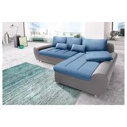 Sit & More Ecksofa SIT & MORE "Bandos L-Form" Sofas Gr. B/H/T: 269cm x 83cm x 173cm, Flachgewebe, Recamiere rechts, mit Bettfunktion, blau (hellgrau/pacific) in 2 unterschiedlichen Größen, wahlweise mit Bettfunktion