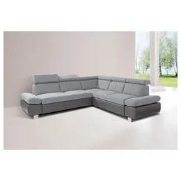 Ecksofa exxpo - SOFA FASHION "Happy, L-Form" Sofas Gr. B/H/T: 274cm x 98cm x 254cm, Kunstleder SOFTLUX-Struktur, langer Schenkel links, mit Bettfunktion-mit Bettkasten, silberfarben (delfin, silber) inkl. Kopf- und Armteilverstellung, wahlweise mit Bettfunktion