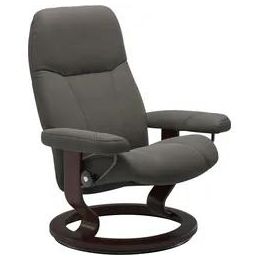 Relaxsessel stressless "Consul" Sessel Gr. Leder PALOMA, Classic Base Braun, PlusTMSystem-Gleitsystem-Relaxfunktion-Drehfunktion-Kopfstützenverstellung-Rückteilverstellung, B/H/T: 72cm x 94cm x 70cm, grau (metal grey paloma) mit Classic Base, Größe S, Gestell Braun