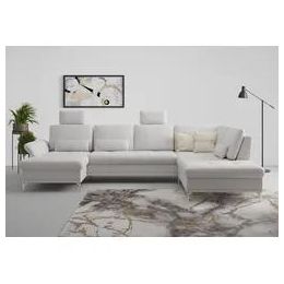 Wohnlandschaft Inosign "Palm Beach U-Form" Sofas Gr. B/H/T: 347 cm x 89 cm x 224 cm, Olympia EASY CLEAN, mega-Recamiere links, mit Sitztiefenverstellung-ohne Bettfunktiom-ohne Stauraum-ohne Armteilverstellung, silberfarben (silber) Federkern, mit Sitztiefenverstellung, wahlweise Bettfunktion