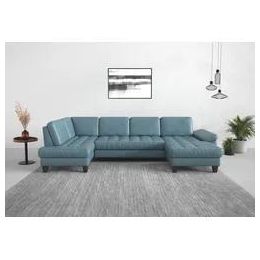 Sit & More Wohnlandschaft SIT&MORE "Westham U-Form" Sofas Gr. B/H/T: 338 cm x 88 cm x 172 cm, Microfaser, Ottomane links, mit Federkern-ohne Bettfunktion-ohne Armteilverstellung-ohne Sitztiefenverstellung-ohne Bettkasten, bunt (greyblue) wahlweise mit Bettfunktion, Bettkasten, Sitztiefenverstellung