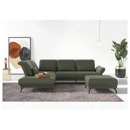 Ecksofa Inosign "Coco L-Form" Sofas Gr. B/H/T: 294cm x 88cm x 242cm, Feincord, Ottomane links, mit Sitztiefenverstellung-mit Armteilverstellung-mit Kopfteilverstellung-mit Federkern, grün (olive) Sitztiefen-, Arm- und Kopfteilverstellung, Cord-Bezug, Fußhöhe 15 cm