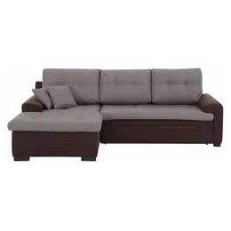 Ecksofa Home Affaire "Föhr L-Form" Sofas Gr. B/H/T: 247cm x 75cm x 150cm, Microfaser PRIMABELLE-Webstoff, Recamiere links, mit Bettfunktion, braun (mittelbraun) wahlweise mit Bettfunktion