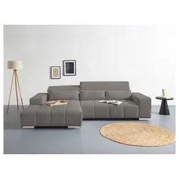 Ecksofa COTTA "Orion L-Form" Sofas Gr. B/H/T: 307cm x 73cm x 186cm, Microfaser, Recamiere links, grau (elephant) mit Recamiere, inkl. verstellbaren Kopfstützen und 3 Kissen