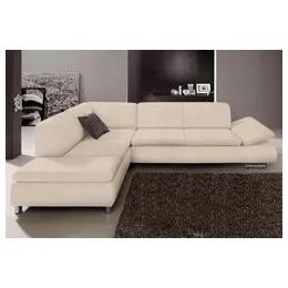 Ecksofa Max Winzer "Toulouse modern und bequem, aktuelles Design, hoher Sitzkomfort" Sofas Gr. B/H/T: 237cm x 75cm x 190cm, Luxus-Microfaser, Ottomane links, beige mit klappbaren Armlehnen, Breite 237 cm