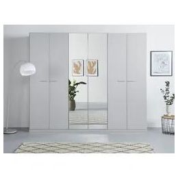 Drehtürenschrank Rauch "Kleiderschrank Schrank Garderobe TOPSELLER OTELI inkl. Inneneinteilung" Schränke Gr. B/H/T: 270cm x 229cm x 54cm, Mit Spiegel, grau (seidengrau) mit 3 Innenschubladen extra Böden optional Spiegel MADE IN GERMANY