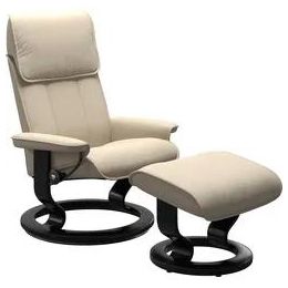 Relaxsessel stressless "Admiral", beige (cream batick), B:87cm H:101cm T:78cm, Leder BATICK: BATICK ist ein leicht korrigiertes, durchgefärbtes und genarbtes Möbelleder, bei dem die meisten Unebenheiten und Spuren in der Regel entfernt wurden., Sessel, mit Classic Base, Größe M & L, Gestell Schwarz