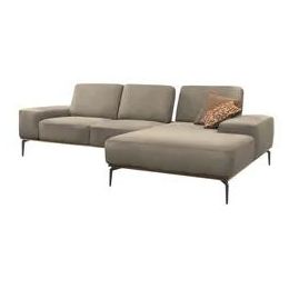 Ecksofa W.Schillig "run" Sofas Gr. B/H/T: 279cm x 88cm x 178cm, Flachgewebe W82, Recamiere rechts, mit Sitztiefenverstellung, beige (ecru w82) mit Holzsockel, Füße in Schwarz pulverbeschichtet, Breite 279 cm