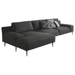 Ecksofa DESIGNWERK "Forma, zeitloses Designsofa mit aktuellem Fuß, L-Form" Sofas Gr. B/T: 344cm x 162cm, Flachgewebe, Recamiere links, schwarz (charcoal) in hochwertiger Verarbeitung und tollem Sitzkomfort