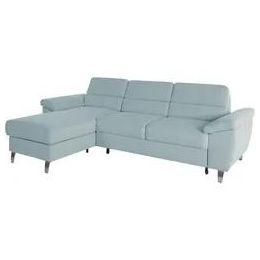 Sit & More Ecksofa SIT & MORE "Sorano L-Form" Sofas Gr. B/H/T: 250cm x 88cm x 161cm, Struktur fein, Recamiere links, mit Bettfunktion-mit Bettkasten, blau (aqua) wahlweise mit Bettfunktion und Bettkasten