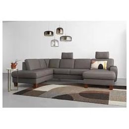 Wohnlandschaft Home Affaire "Vision U-Form" Sofas Gr. B/H/T: 315cm x 90cm x 215cm, Luxus-Microfaser Lederoptik, Ottomane links, ohne Bettfunktion-ohne Stauraum, grau (anthrazit) wahlweise mit Bettfunktion und Stauraum, auch in Easy Care-Bezug