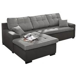 Ecksofa Home Affaire "Föhr L-Form" Sofas Gr. B/H/T: 247 cm x 75 cm x 150 cm, Microfaser PRIMABELLE-Webstoff, Recamiere links, ohne Bettfunktion, grau (hellgrau) wahlweise mit Bettfunktion