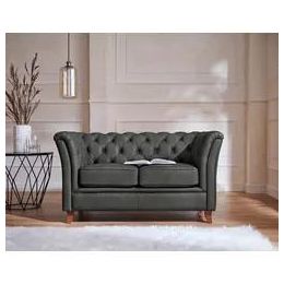 Chesterfield-Sofa Home Affaire "Reims", grau (dunkelgrau), B:150cm H:76cm T:88cm, Samtoptik (100% Polyester), Sofas, mit echter Chesterfield-Knopfheftung, hochwertige Verarbeitung