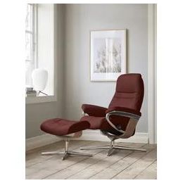 Relaxsessel stressless "Sunrise" Sessel Gr. Leder PALOMA, Cross Base Eiche, Relaxfunktion-Drehfunktion-PlusTMSystem-Gleitsystem-BalanceAdaptTM, B/H/T: 83cm x 105cm x 74cm, rot (cherry paloma) mit Hocker, Cross Base, Größe S, M & L, Holzakzent Eiche