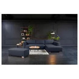 Ecksofa Tom Tailor HOME "HEAVEN STYLE XL" Sofas Gr. B/H/T: 302cm x 85cm x 221cm, Struktur fein TBO, Recamiere rechts, ohne Bettfunktion-ohne Bettkasten-Metallfuß, blau (schwarz navy tbo 6) aus der COLORS COLLECTION, wahlweise mit Bettfunktion & Bettkasten