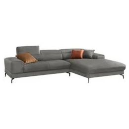 Ecksofa W.Schillig "piedroo" Sofas Gr. B/H/T: 303cm x 70cm x 193cm, Chenille-Flachgewebe R66, Longchair rechts, mit Kopfteilverstellung-mit motorischer Sitztiefenverstellung, grau (grau r66) Ecksofa Kopfteilverstellung, wahlweise mit Sitztiefenverstellung, Breite 303cm