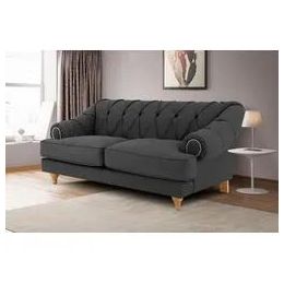 3-Sitzer Home Affaire "Alegra", grau (anthrazit), B:208cm H:86cm T:108cm, Samtoptik (100% Polyester);Luxus-Microfaser Vintagelook (100% Polyester);Struktur fein (100% Polyester), Sofas, mit Knopfheftung im Rücken, Keder und Nieten in Armlehnen