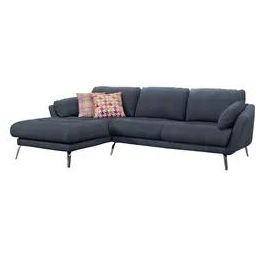 Ecksofa W.Schillig "softy" Sofas Gr. B/H/T: 265cm x 79cm x 168cm, Chenille-Flachgewebe R66, Recamiere links, blau (marine r66) mit dekorativer Heftung im Sitz, Füße Chrom glänzend