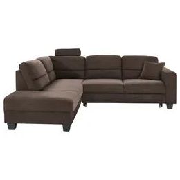 Ecksofa Trendmanufaktur "Chamber, L-Form" Sofas Gr. B/H/T: 245cm x 85cm x 203cm, Strukturstoff, Ottomane links, Ohne Schlaffunktion, braun (dunkelbraun) inklusive einer Kopfstütze, wahlweise mit Schlaffunktion