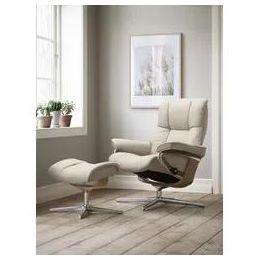 Relaxsessel stressless "Mayfair" Sessel Gr. ROHLEDER Stoff Q2 FARON, Cross Base Eiche, Relaxfunktion-Drehfunktion-PlusTMSystem-Gleitsystem-BalanceAdaptTM, B/H/T: 83cm x 102cm x 74cm, beige (light q2 faron) mit Hocker, Cross Base, Größe S, M & L, Holzakzent Eiche