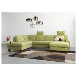 Wohnlandschaft Home Affaire "Vision U-Form" Sofas Gr. B/H/T: 315cm x 90cm x 215cm, Struktur weich, Ottomane links, mit Bettfunktion-mit Stauraum, grün wahlweise mit Bettfunktion und Stauraum, auch in Easy Care-Bezug