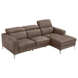 Ecksofa Egoitaliano "Matt, erstklassiger Sitzkomfort, aufwendige Detailverarbeitung, L-Form" Sofas Gr. B/H: 247 cm x 100 cm, Luxus-Microfaser Lederoptik, Recamiere rechts, braun (mud) mit verstellbaren Kopfteilen zum Relaxen