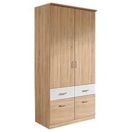 Kleiderschrank Rauch "Kleiderschrank Schrank Garderobe deckenhoher BREMEN" Schränke Gr. B/H/T: 91 cm x 199 cm x 58 cm, ohne Spiegel, 2 St., beige (struktureichefarben hell, oberer schub weiß) in vielen Farben und Ausführungen MADE IN GERMANY