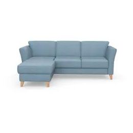 Sit & More Ecksofa SIT & MORE "Visby L-Form" Sofas Gr. B/H/T: 248cm x 87cm x 162cm, Soft clean, Recamiere links, ohne Bettfunktion-ohne Bettkasten, blau (hellblau) Wahlweise mit Bettfunktion und Bettkasten, frei im Raum stellbar