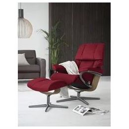 Relaxsessel stressless "Reno" Sessel Gr. ROHLEDER Stoff Q2 FARON, Cross Base Eiche, Relaxfunktion-Drehfunktion-PlusTMSystem-Gleitsystem-BalanceAdaptTM, B/H/T: 79cm x 99cm x 75cm, rot (red q2 faron) mit Cross Base, Größe S, M & L, Holzakzent Eiche