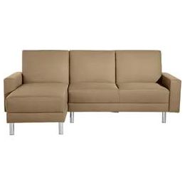 Schlafsofa Max Winzer "Just Fresh" Sofas Gr. B/H/T: 230cm x 93cm x 152cm, Strukturgewebe 16523, Recamiere beidseitig montierbar, beige (sand) mit Rückenverstellung, inklusive Stauraumhocker