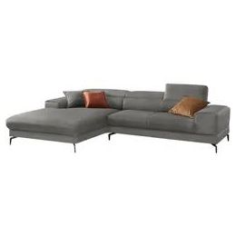 Ecksofa W.Schillig "piedroo" Sofas Gr. B/H/T: 303cm x 70cm x 193cm, Chenille-Flachgewebe R66, Longchair links, mit Kopfteilverstellung-mit motorischer Sitztiefenverstellung, grau (grau r66) Ecksofa Kopfteilverstellung, wahlweise mit Sitztiefenverstellung, Breite 303cm