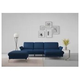 Sit & More Ecksofa SIT & MORE "Fashion L-Form" Sofas Gr. B/H/T: 253cm x 84cm x 165cm, Soft clean, Recamiere rechts, mit Kopfteilverstellung-mit Vorziehsitz, motorisch-mit Metallfuesse Nickel satiniert, blau wahlweise mit Kopfteilverstellung, Vorziehsitz, motorisch, Nickelfüße