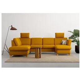 Wohnlandschaft Home Affaire "Trelleborg U-Form" Sofas Gr. B/H/T: 307 cm x 86 cm x 213 cm, Breitcord, Ottomane links, ohne Bettfunktion-ohne Stauraum, gelb (mustard) wahlweise mit Bettfunktion und Bettkasten, inkl. Federkern-Polsterung