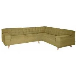 Ecksofa Tom Tailor HOME "NORDIC CHIC" Sofas Gr. B/H/T: 269cm x 77cm x 226cm, Samtstoff STC, langer Schenkel links, beige (gold mustard stc 13) im Retrolook, Füße Buche natur