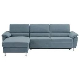 Ecksofa CALIZZA INTERIORS "Onyx L-Form" Sofas Gr. B/H/T: 270cm x 90cm x 158cm, Microfaser, Recamiere links, mit Bettfunktion mit Bettkasten, blau (16 steel) Recamiere links oder rechts, wahlweise mit Bettfunktion, Breite 270 cm