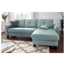 Sit & More Ecksofa SIT & MORE "Varese L-Form" Sofas Gr. B/H/T: 253cm x 91cm x 167cm, Struktur fein, Recamiere rechts, ohne Funktion, blau (aqua) mit Federkern, wahlweise Bettfunktion und Stauraum